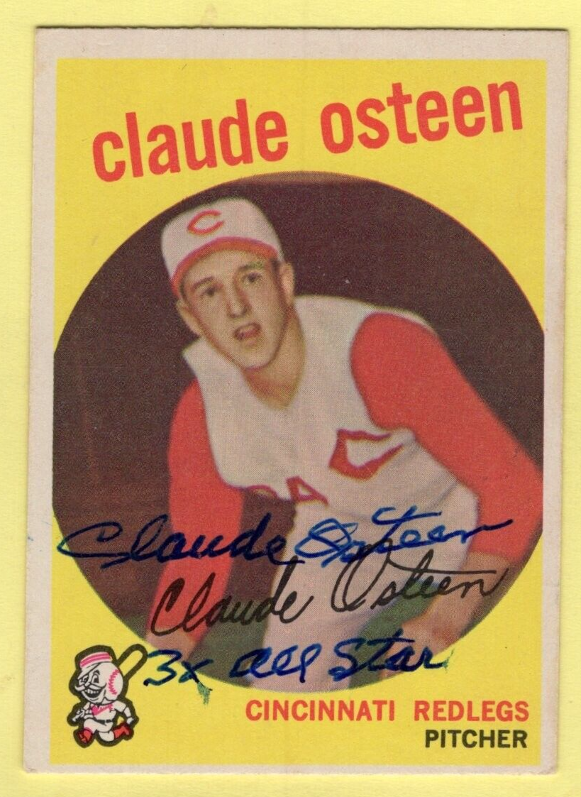 Autographed Claude Osteen Three X All Star added Topps 1959 #224 Reds ...