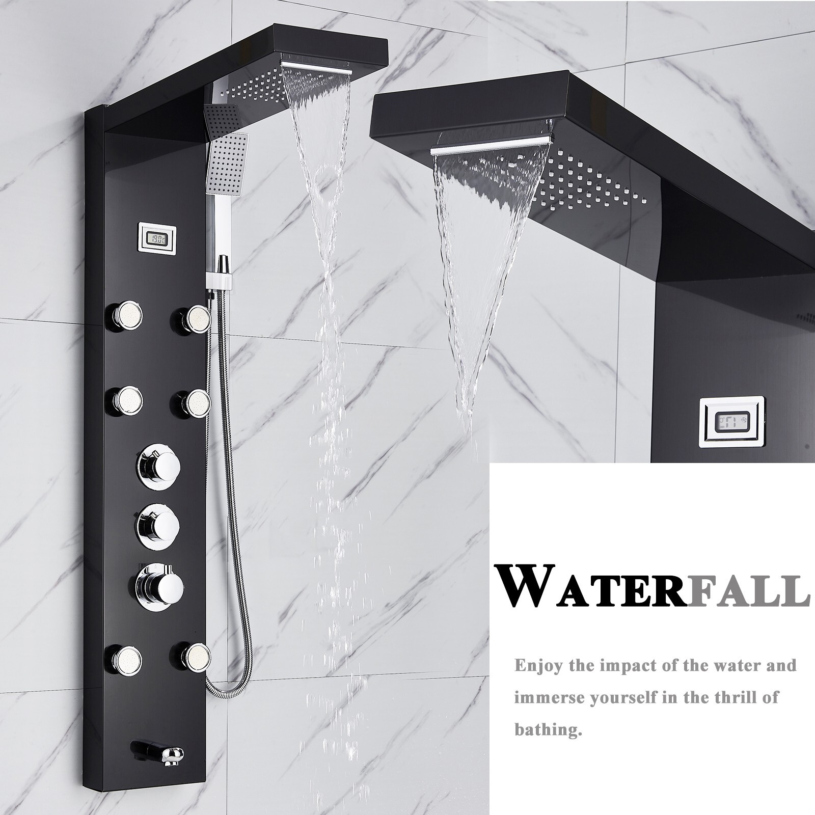 Thermostaitc Shower Faucet Panel Tower System Tub Spout Waterfall ...