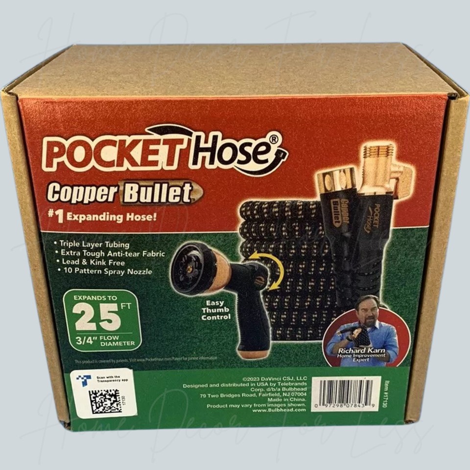 Pocket Hose Copper Bullet with Sprayer Expandable Garden Hose 650psi ...