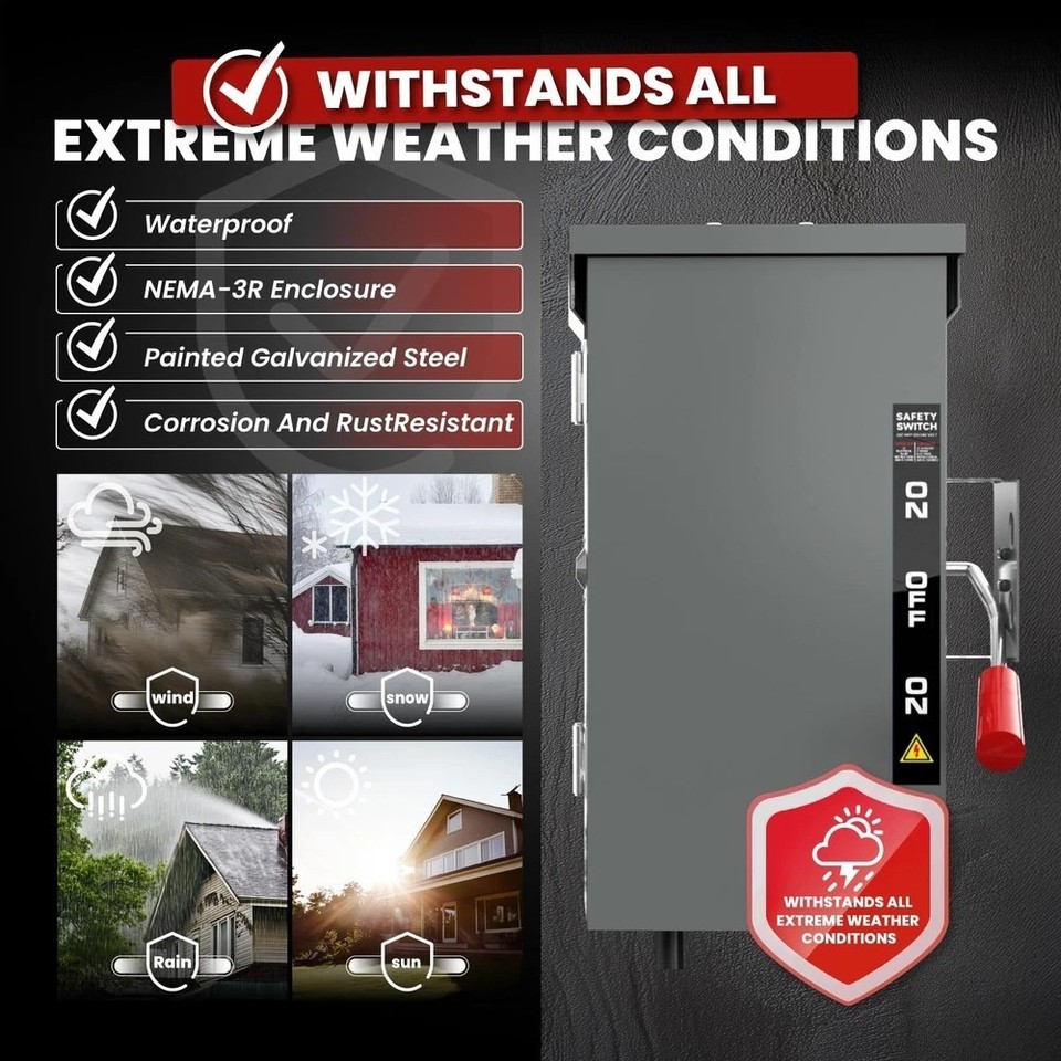 200A Manual Generator Transfer Switch,120/240 Volt, 48000W Heavy Duty ...