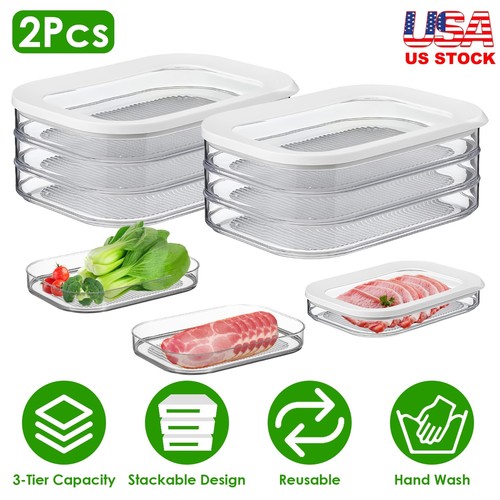 2Pcs Deli Meat Bin Container & Lid Fridge Bacon Container Clear Food Storage Box | eBay