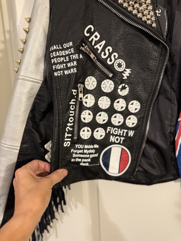Women's PUNK Moto Jacket Faux Leather Short Coat Rivet Graffiti, fits ...