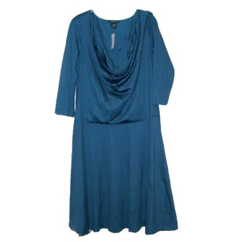 CARILYN VAILE Dusky Teal Blue NEW Slinky Stretch DRESS ladies large L ...