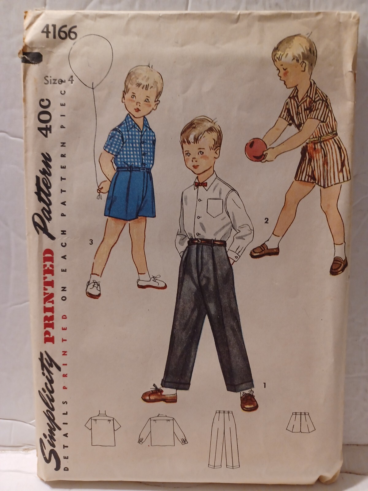Vtg 1950s Simplicity 4166 Pattern Boys' Shirt Shorts Trousers Sz 4 ...