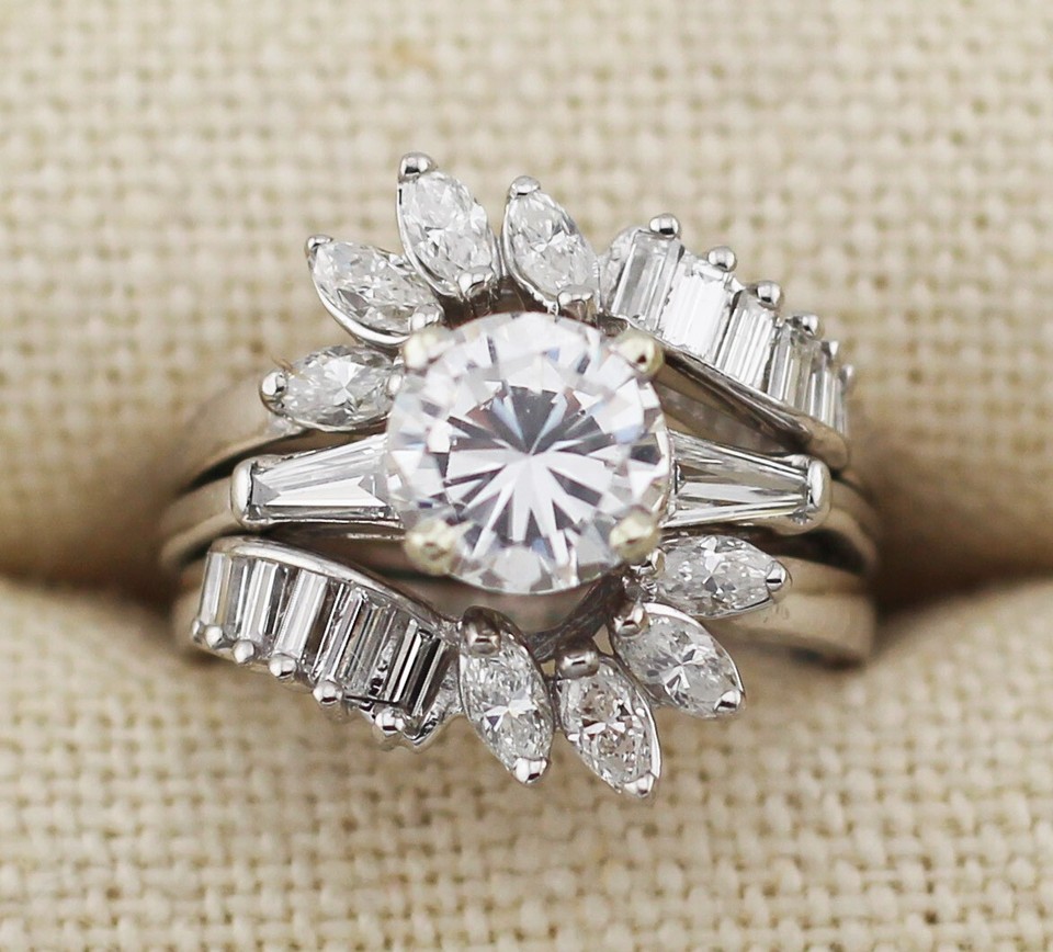 14k White Gold 1.40ct Baguette & Marquise Diamond Ring Guard Jacket ...