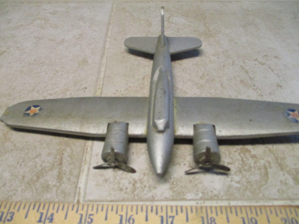 VTG Antique Wood Folk Art Model Airplane Homemade Twin Prop Plane WWII ...