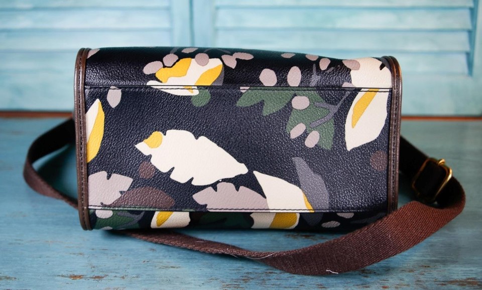 Fossil Abstract Leaf Print Crossbody Shoulder Bag Green Brown Leather ...