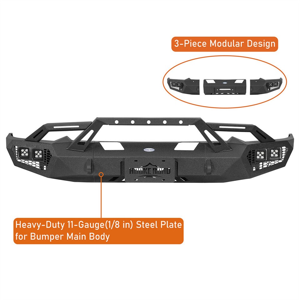 Hooke Road Steel Front Bumper w/ LED Light & Winch Plate Fit 2019-2024 ...