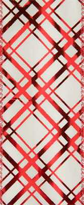 5 Yds. RED & WHITE DRAKE PLAID WIRE EDGE RIBBON 1 1/2" Wide | eBay