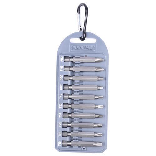 Phillips Square Torx Combo 2" Power Drive Bit 10 Piece Set + Carabiner ...