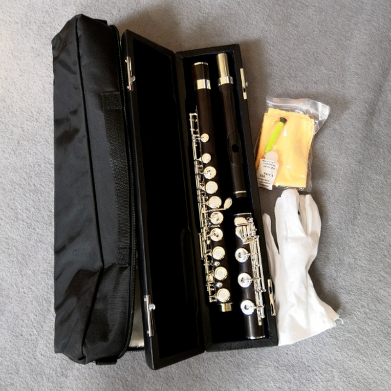 Handmade Professional Ebony Wood Flute 17 Hole Silver Key B Foot w/Case ...