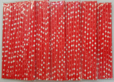 Red Paper Straws With White Stars (90 Straws) | eBay