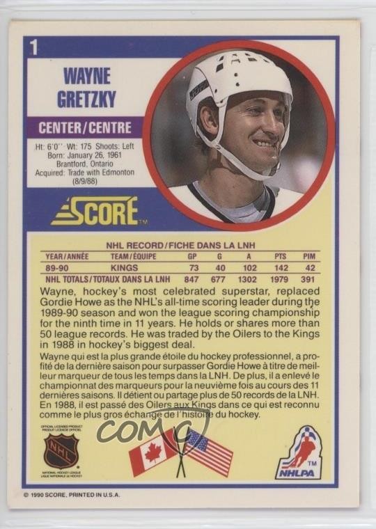 1990-91 Score Bilingual Wayne Gretzky #1 HOF | eBay
