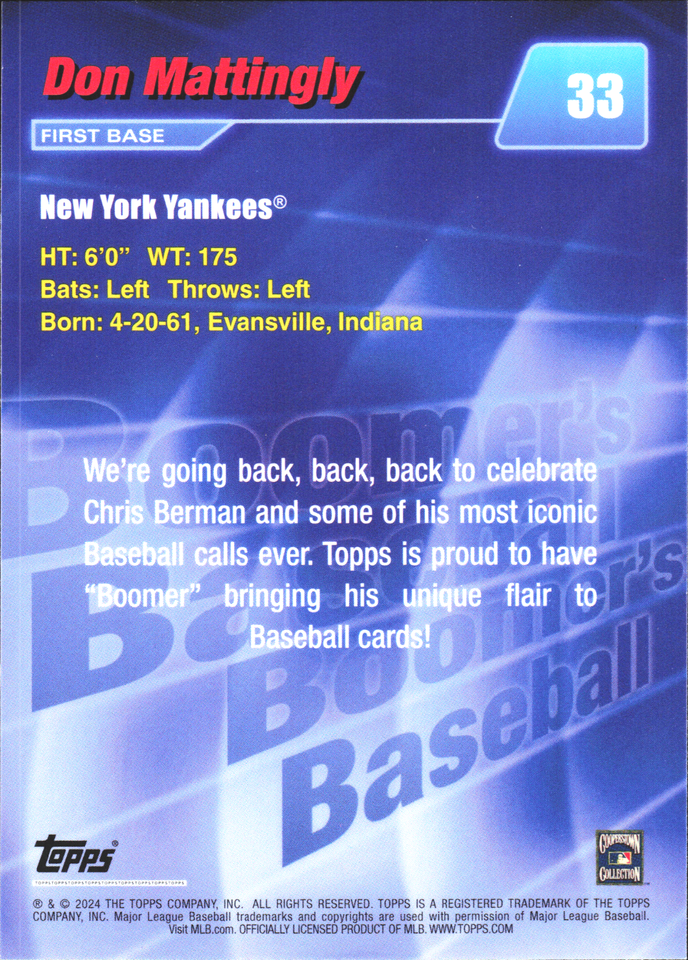 Don Mattingly 2024 Topps Chris Berman Boomers Baseball Card New York ...