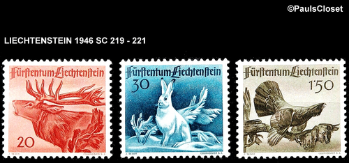 LIE 1946 SC 219-221 WILDLIFE RED DEER, VARING HARE, & CAPERCAILLIE MNH ...