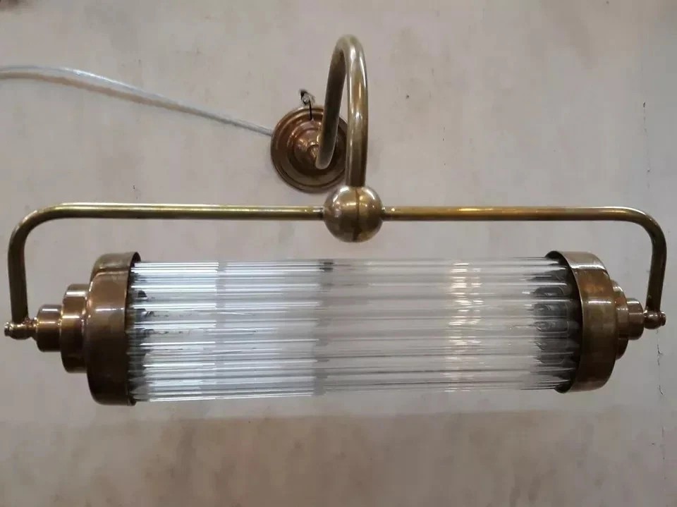Antique Vintage Art Deco Brass & Glass Rod Ship Light Fixture Wall ...