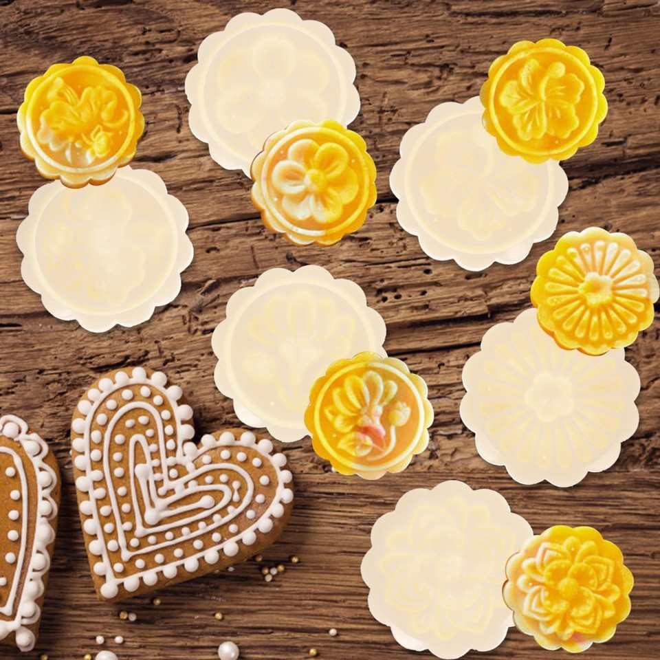 1 Set Moon Cake Mould Cookie Stamp Mid-Autumn Festival Reusable Hand ...