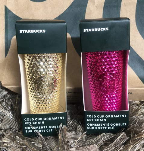 Starbucks 2022 Holiday Metallic Gold & Sangria Cold Cup Ornament Key ...