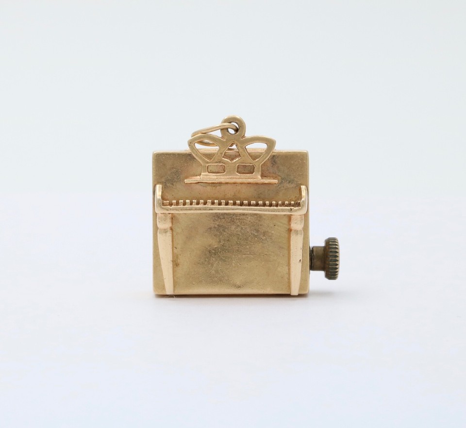 Vintage Mechanical Wind Up Music Box Piano Charm, Rare 14K Gold Pendant ...