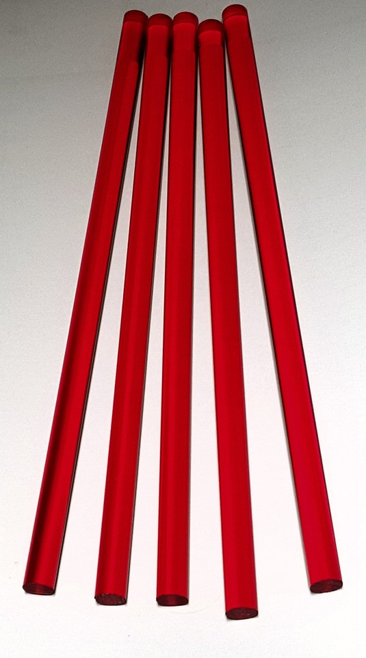 5 PC 5/8” DIAMETER 12” INCH LONG CLEAR RED ACRYLIC PLEXIGLASS LUCITE ...