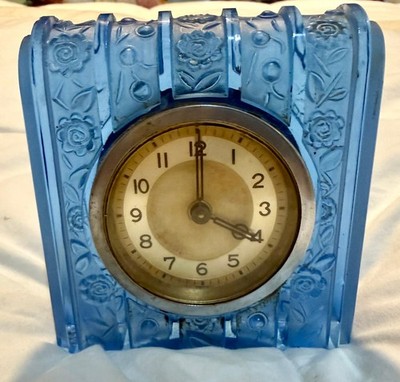 Vintage Used Art Deco Blue Glass 1930's Mantel Clock | eBay