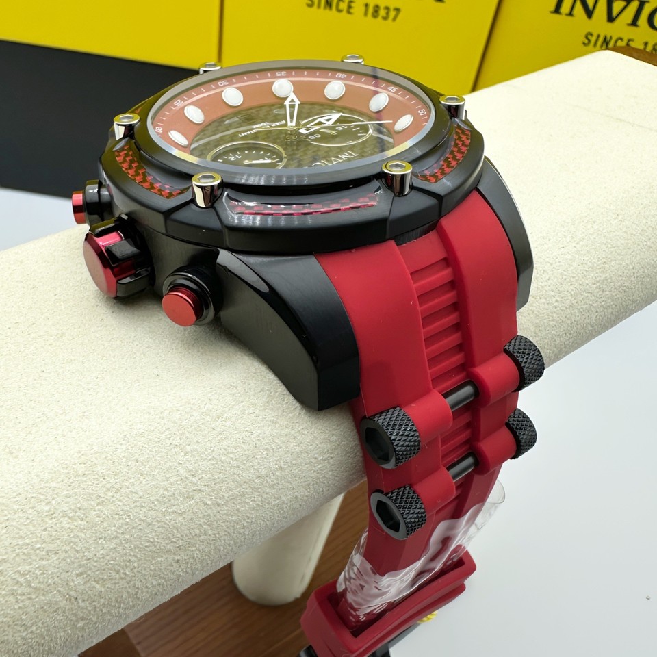 Invicta Men's Bolt Black Red Dial Chronograph 52mm Watch Red Poly strap ...