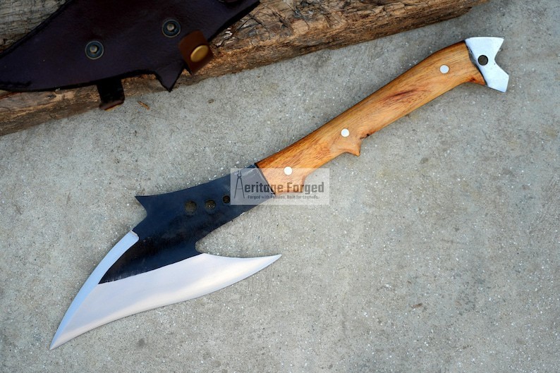 Custom Handmade Carbon Steel Blade HARPOON Viking Axe | Hunting Axe ...