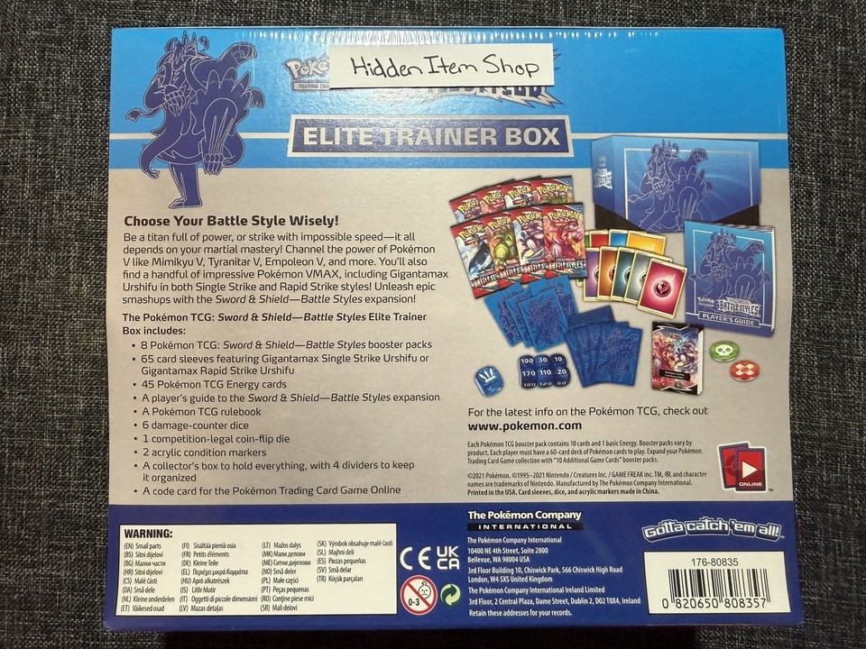 Pokémon TCG Sword & Shield Battle Styles BLUE ETB Elite Trainer Box NEW ...
