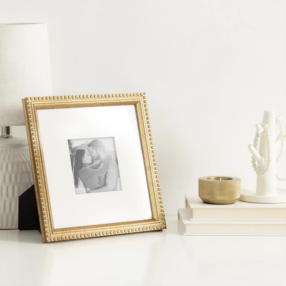 8x8 Matted for 4x4 Beaded Gold Decorative Tabletop Picture Frame,Gold ...