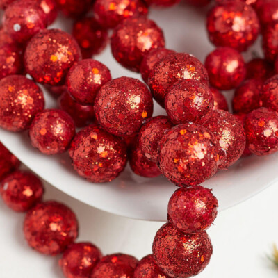 18 Feet of Bright Red Sparkly Glitter Ball String Garland | eBay