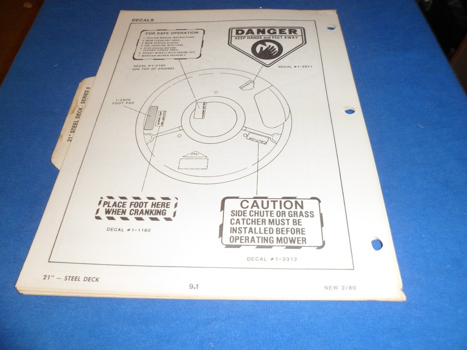 (DRAWER 22) Snapper 21" Steel Deck Series 0 Walk Behind Mower Parts ...