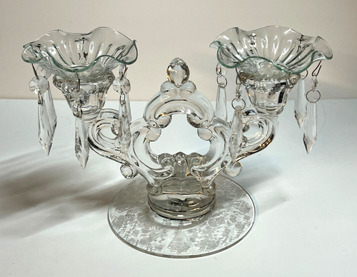 Cambridge • Rose Point Clear • 2 Light Candlestick Holder • Bobeches ...