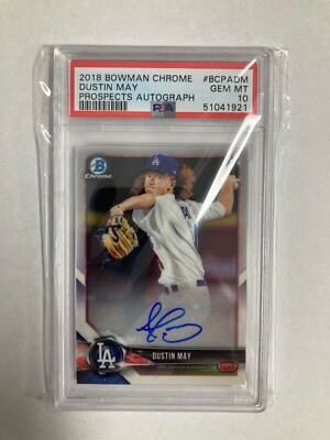 Dodgers Dustin May 2018 Bowman Chrome Prospects Autograph PSA 10 Gem ...