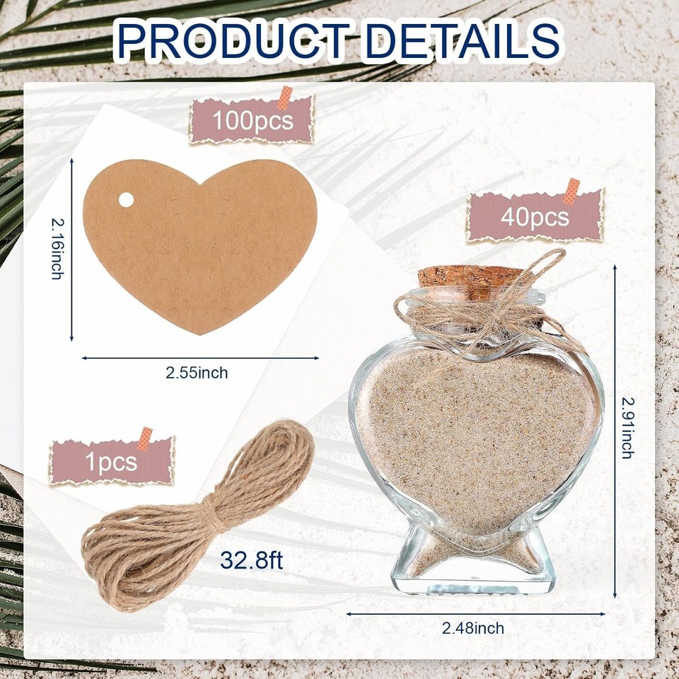 Honeymoon Sand Keepsake Jar with Cork Lids141 Pcs Heart Shaped Glass ...