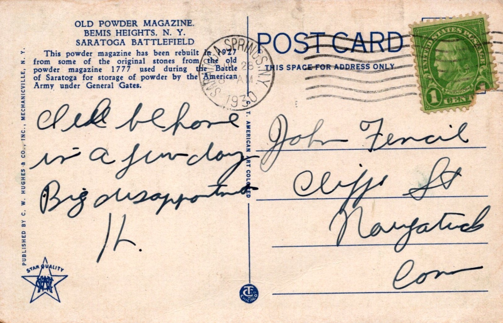 Bemis Heights New York Old Powder Magazine Saratoga Battlefield 1930 ...