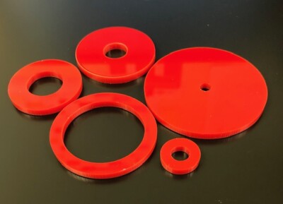 Red Acrylic Washers - 3mm thick - sizes 55mm to 75mm diameter - Packs ...