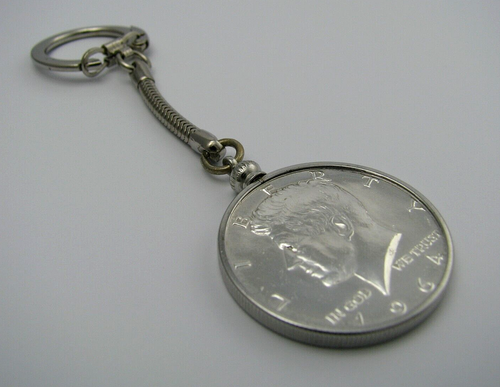 1964 KENNEDY HALF DOLLAR KEY CHAIN FOB UNCIRCULATED 900 SILVER COIN ...