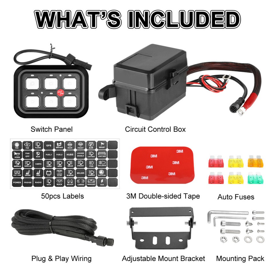 6 Gang Switch Panel Universal Circuit Control Box Button Switch Pod ...