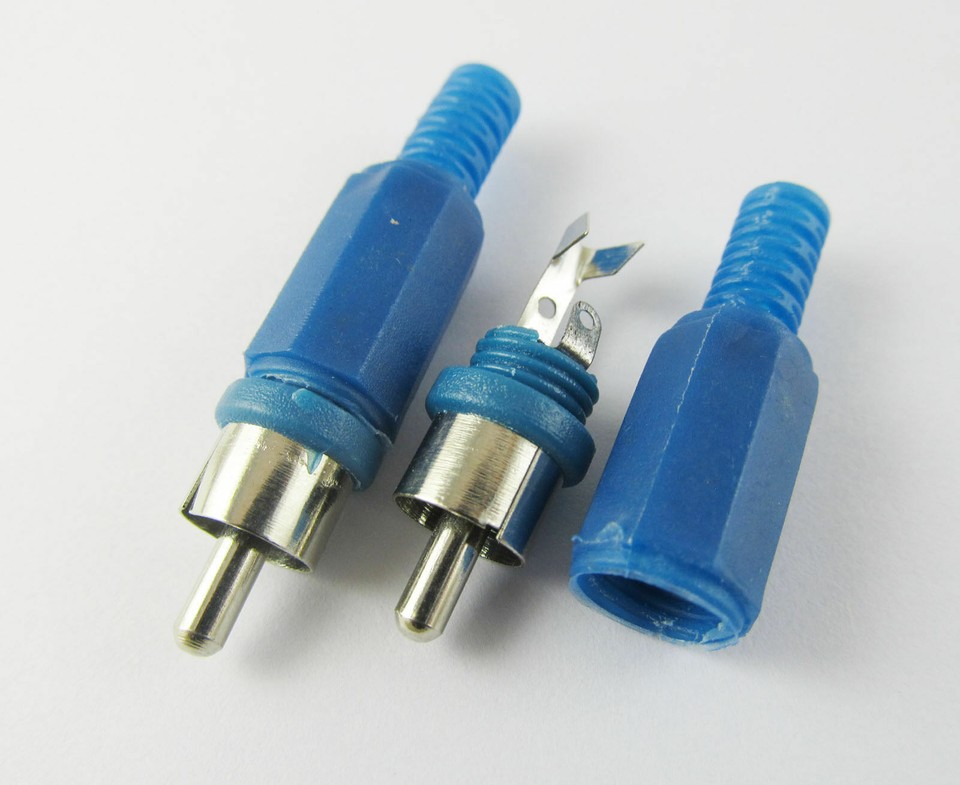50pcs RCA Phono Male Plug Solder Type Audio Video Cable Connector Blue ...
