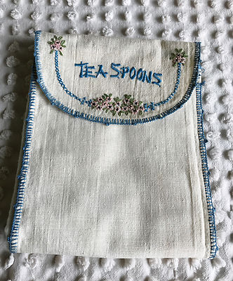 Teaspoons Fabric Embroidered Pouch Holder Storage Roll Vintage | eBay