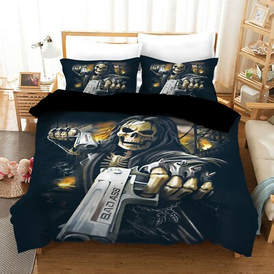 Skull Gunners Man Quilt/Duvet/Doona Cover Set Single Double Queen King ...