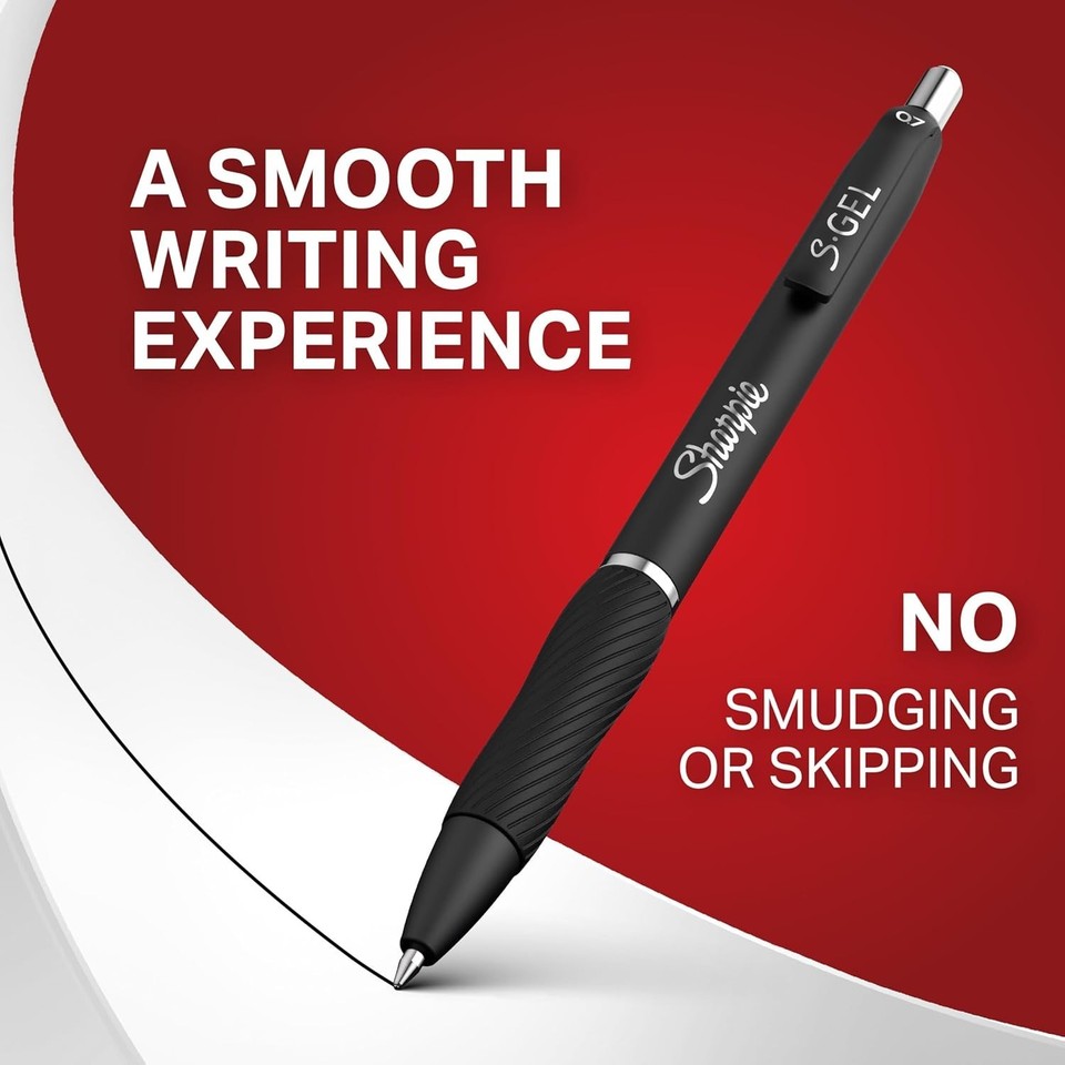 S-Gel Pens, 0.7mm Medium Black Gel Ink, 4 Count - No Smear Excellence ...