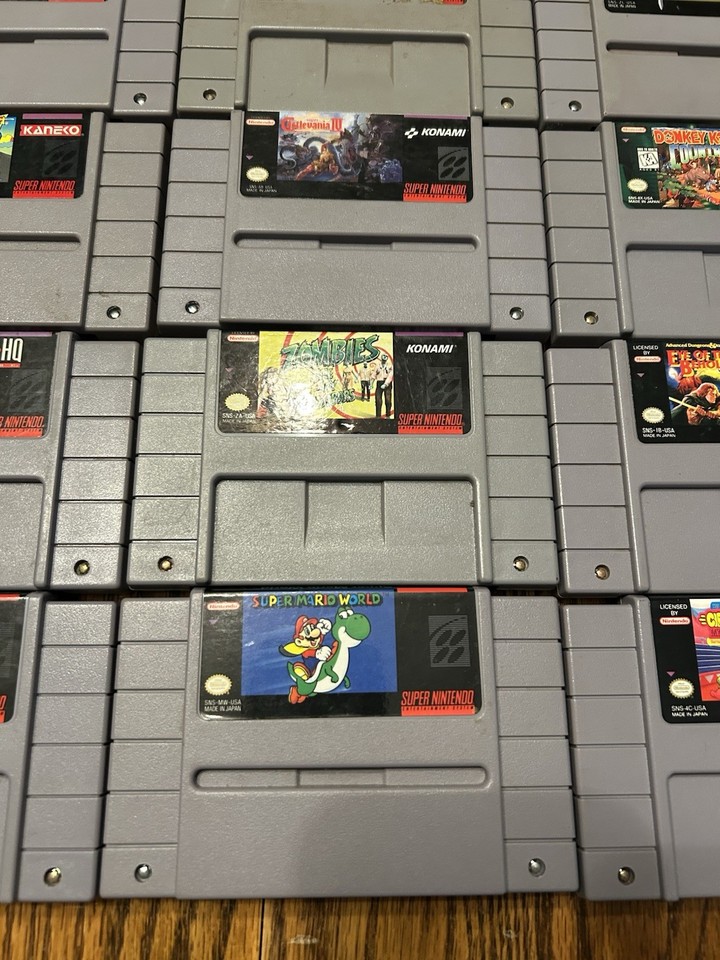 Huge Super Nintendo SNES Lot Mario Zelda Zombies Cold Punch out Carts ...