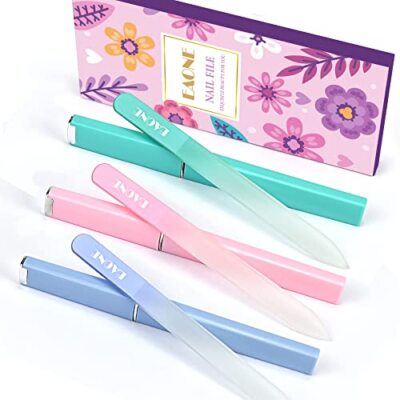 Glass Nail File with Case, 3 Pack Glass Fingernail Files Pink, Blue ...