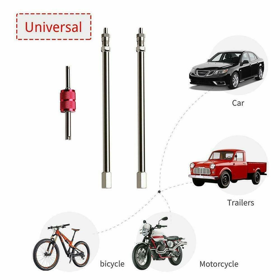 3X Straight Metal Dual Wheel Valve Stem Extension Adapter Universal For ...