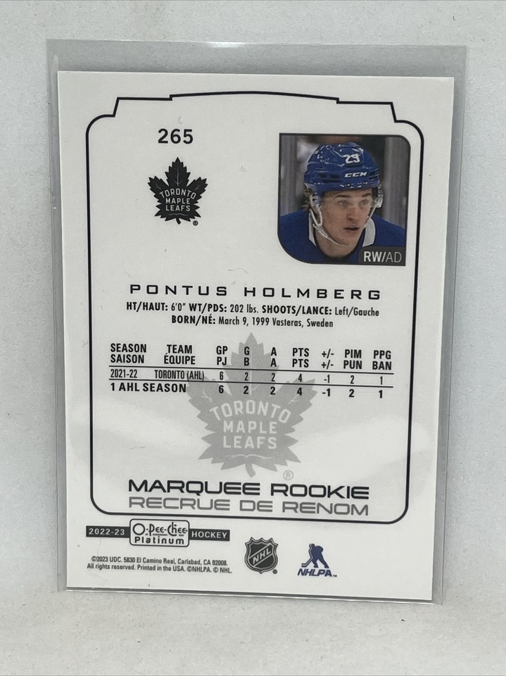 Toronto Maple Leafs - Pontus Holmberg - 22/23 OPC Platinum - Marquee ...