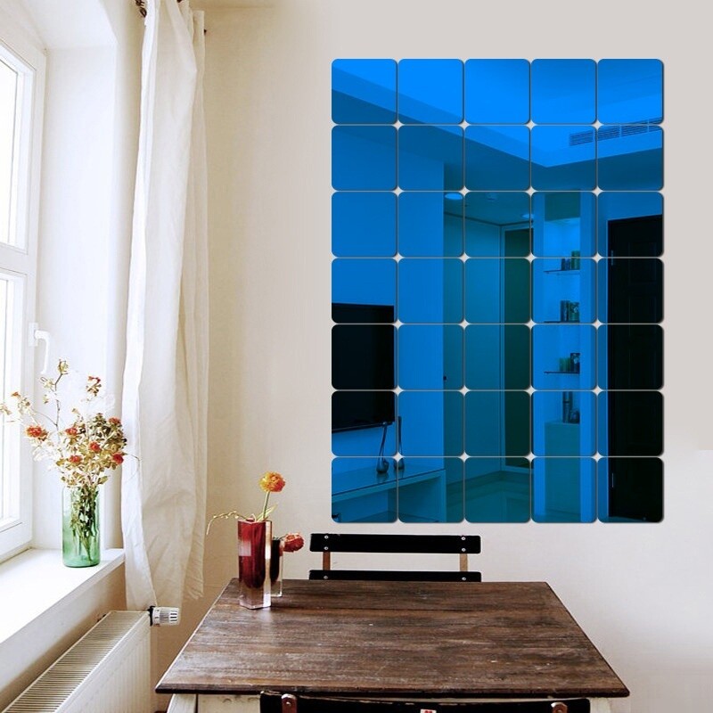 35PCS Square Fillet Wall Sticker 15*15cm Mirror Reflect Self Adhesive ...