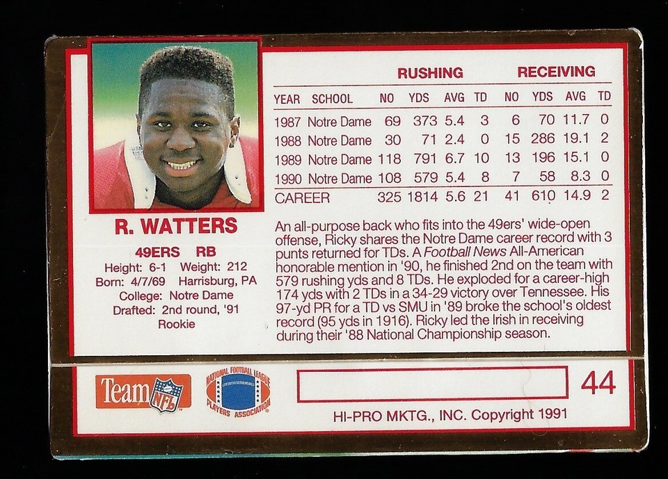 1991 Action Packed Ricky Waters Rookie Update # 44 - NM | eBay