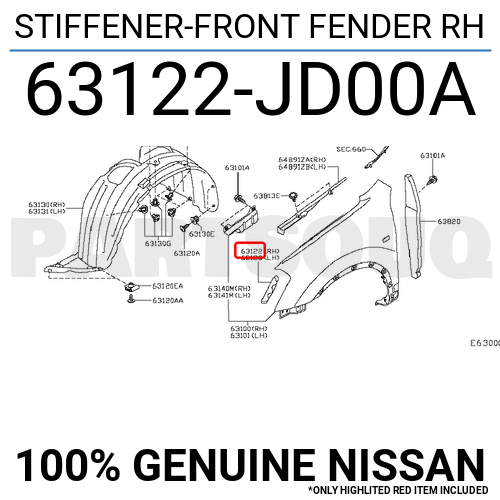 63122JD00A Genuine Nissan STIFFENER-FRONT FENDER RH 63122-JD00A | eBay