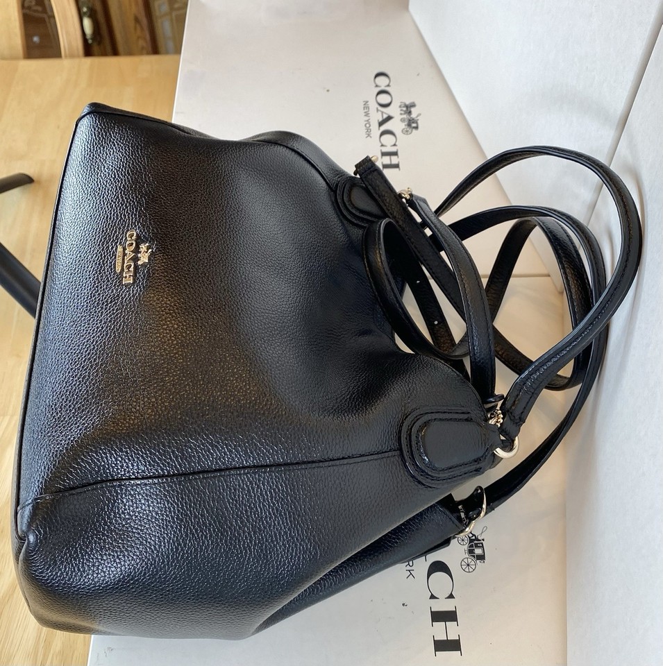 Coach 35983 Edie 28 Black Polished Pebbled Leather Convertible Shoulder ...